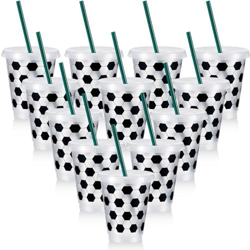 12 Pcs Plastic Soccer Cups Bulk Reusable Tumbler with Lid and Straw ...