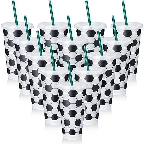 12 Pcs Plastic Soccer Cups Bulk Reusable Tumbler with Lid and Straw ...
