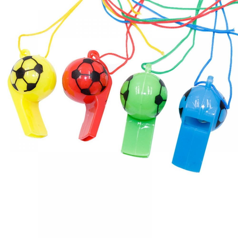 12 Pcs Plastic Whistles with Lanyard Soccer Pattern Training Sports ...
