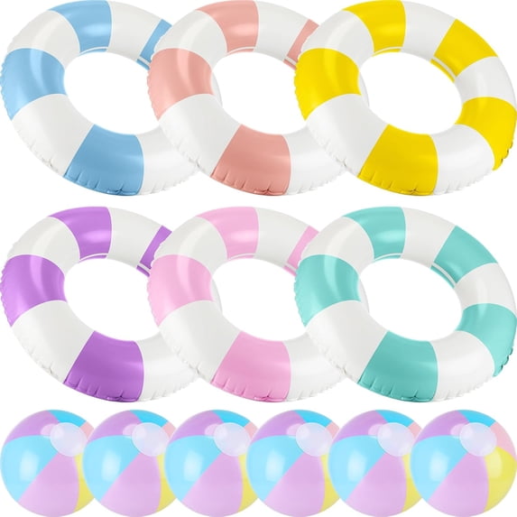 12 Pcs Pool Floats Included 6 Pastel Inflatable Beach Balls and 6 ...