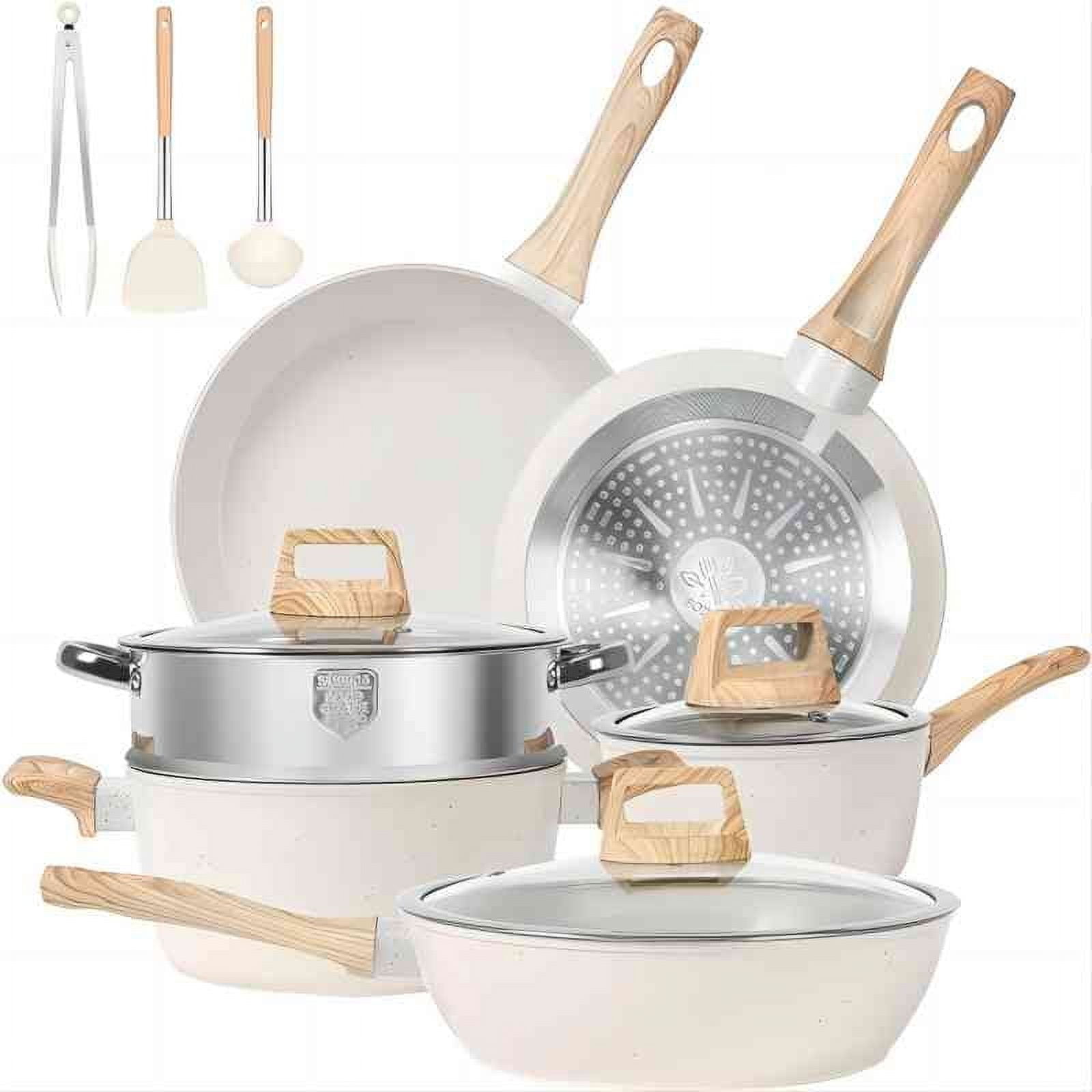 12 Pcs Pots and Pans Set, Nonstick Cookware Sets White Granite ...