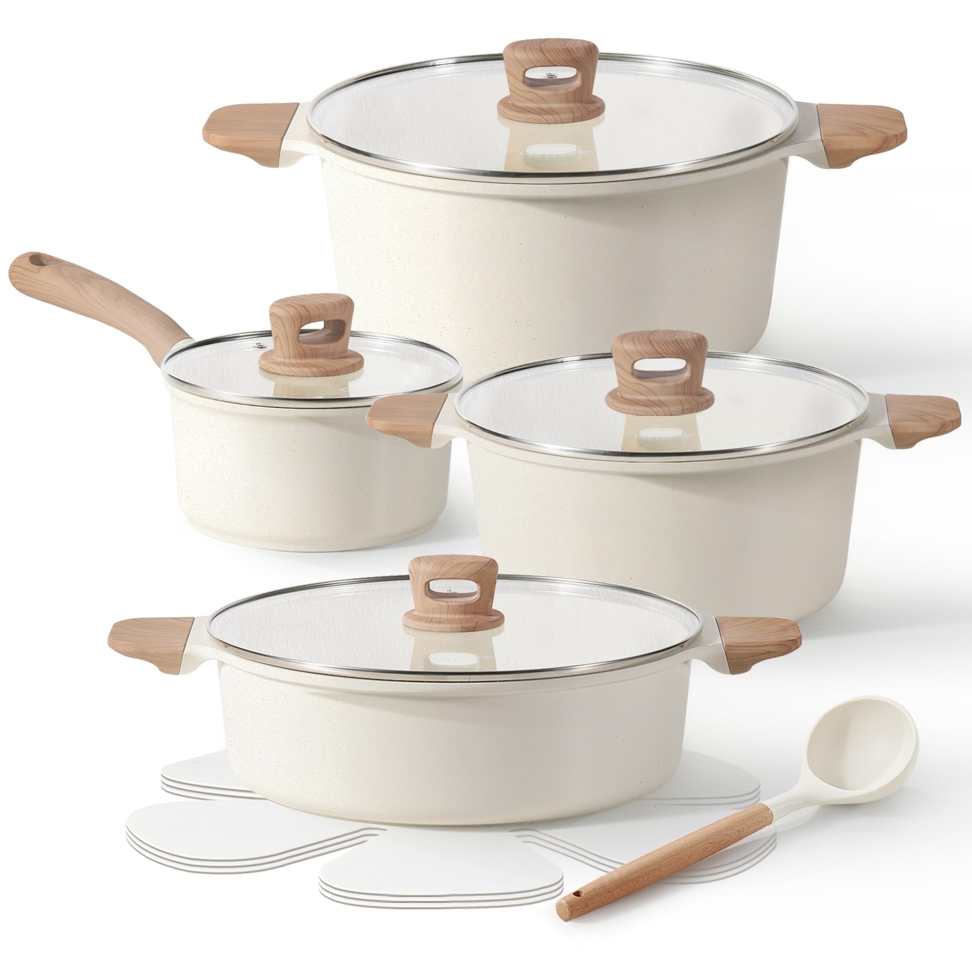 12 Pcs Pots and Pans Set Nonstick, White Granite Induction Cookware Non ...