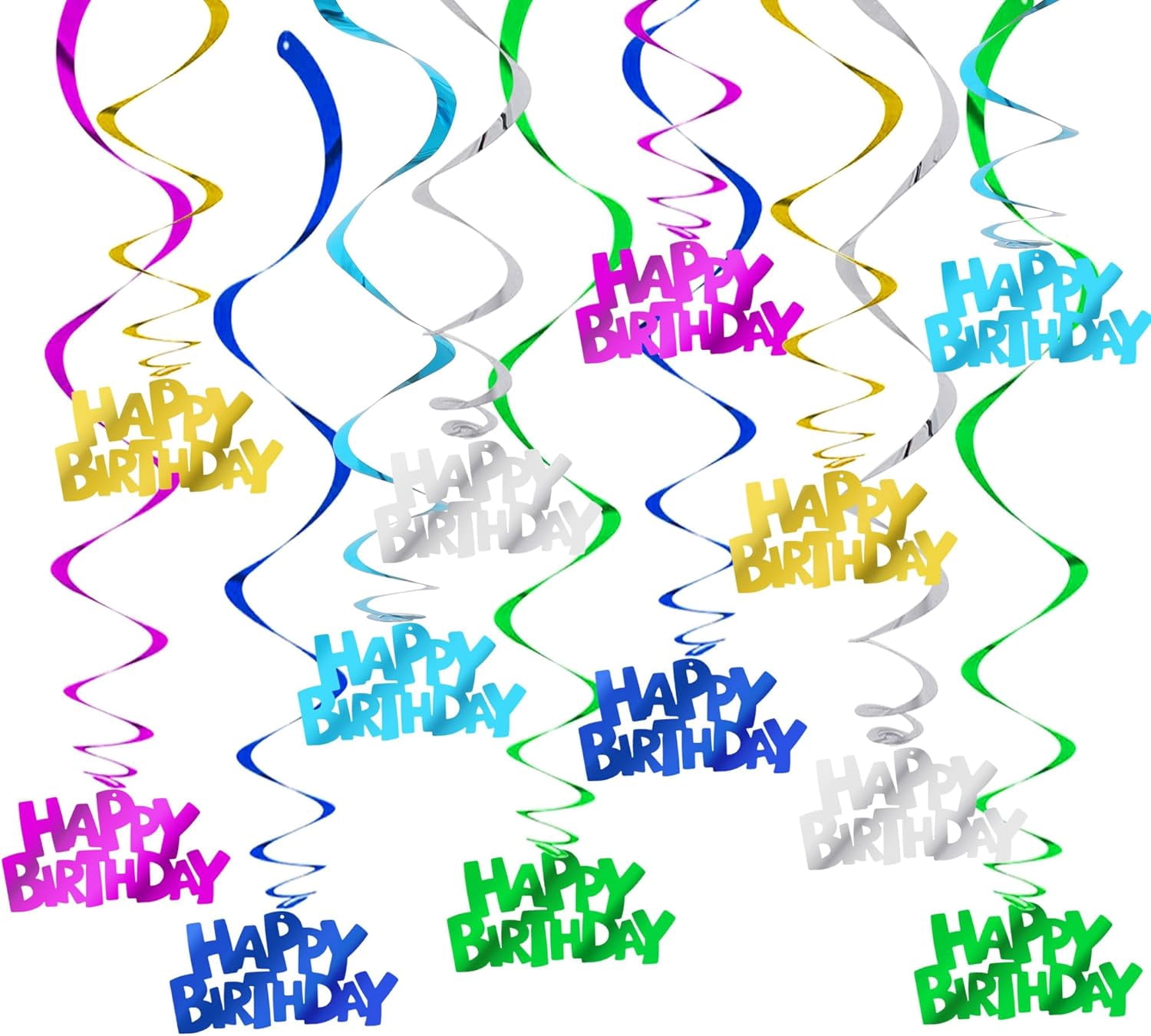 12 Pcs Pre-Strung Happy Birthday Hanging Swirl Decorations, Colorful ...