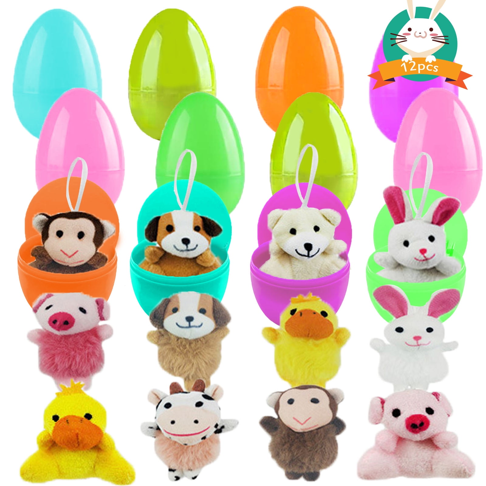 12 Pcs Prefilled Easter Eggs of Mini Stuffed Animal Plush Toys Easter ...