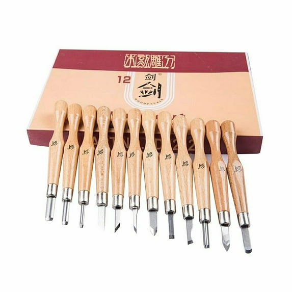 12 Pcs Professional Woodworking Gouges Knife Wood Carving Hand Chisel ...