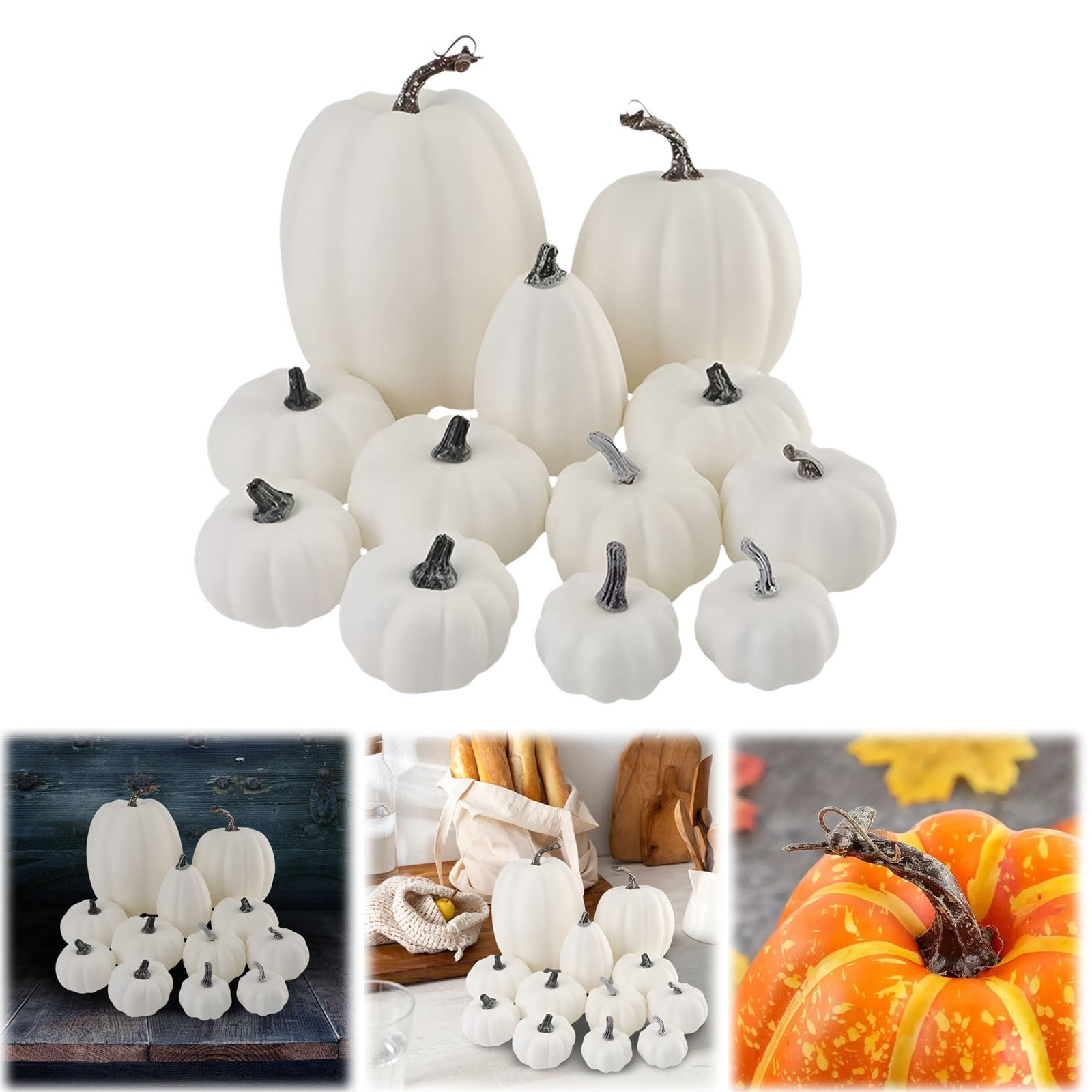12 Pcs Pumpkin Fall Decorations - Assorted Large And Small Outdoor Faux ...