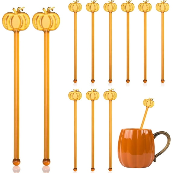 12 Pcs Pumpkin Glass Drink Stirrers 7 Inch Fall Swizzle Sticks 3D Fall ...