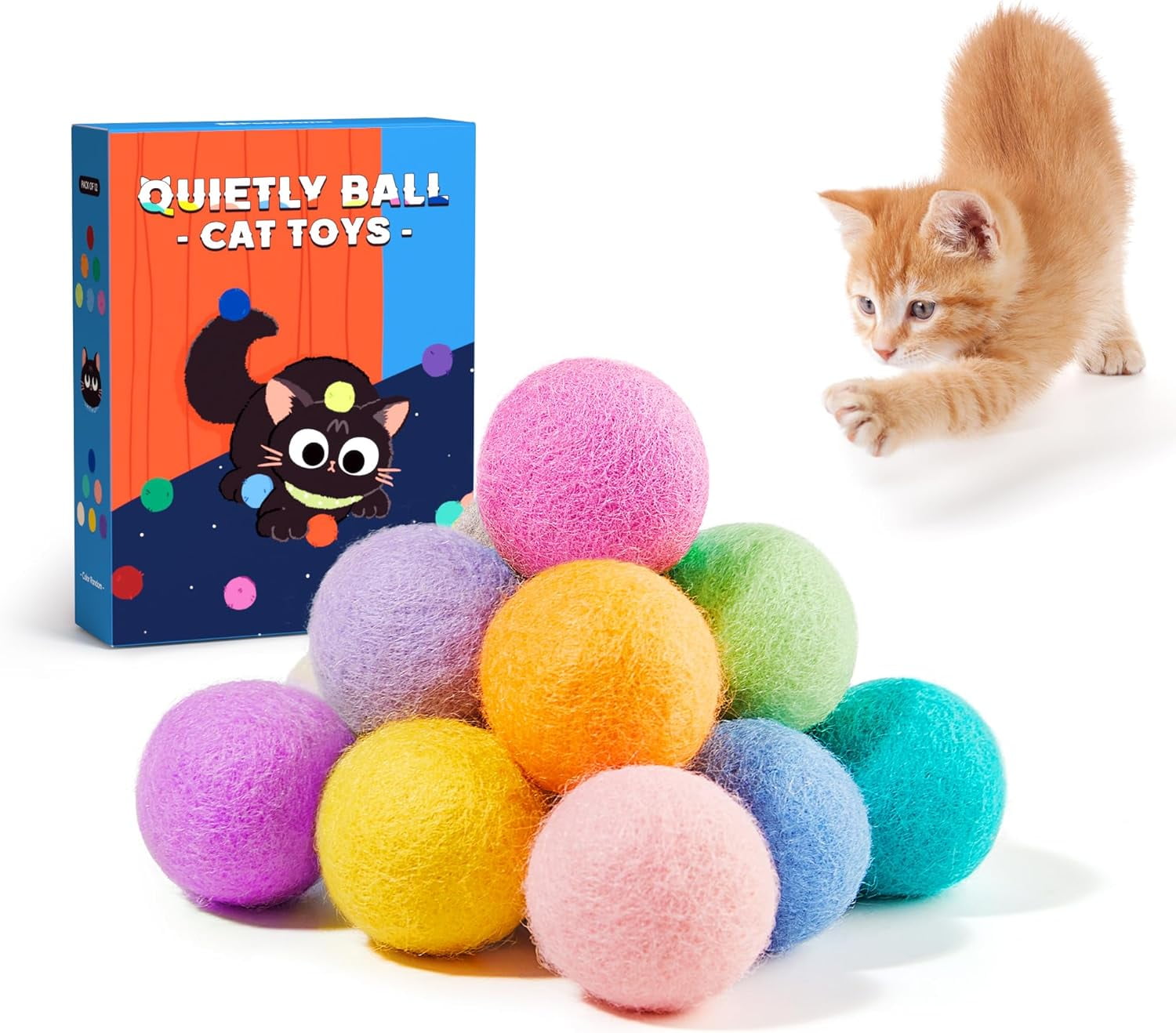 12 Pcs Quiet Play Felt Cat Ball Toys with Catnip Inside, Cat Kicker ...