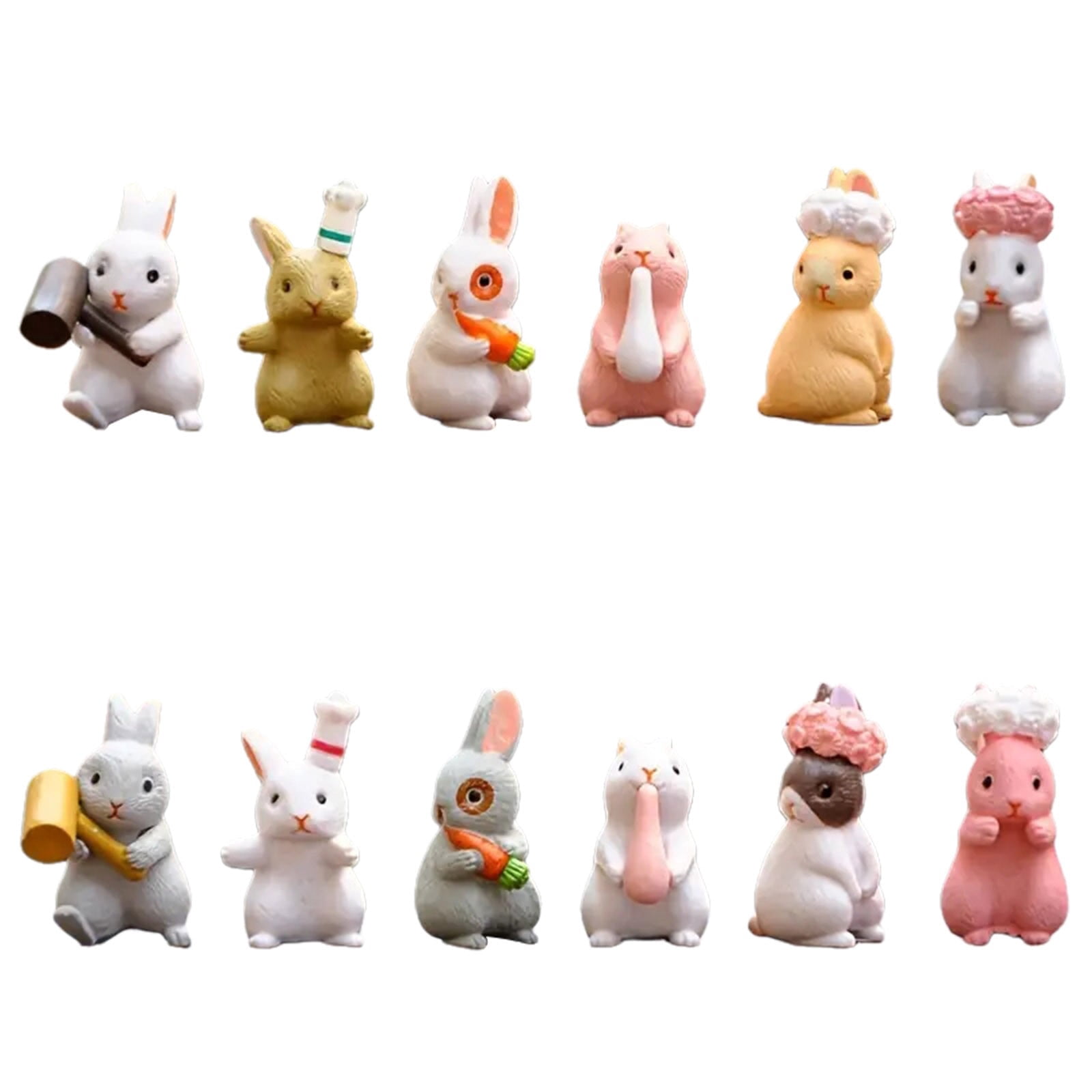 12 Pcs Rabbit Figures for Kids, Bunnies Toy Set Cake Toppers, Miniature ...