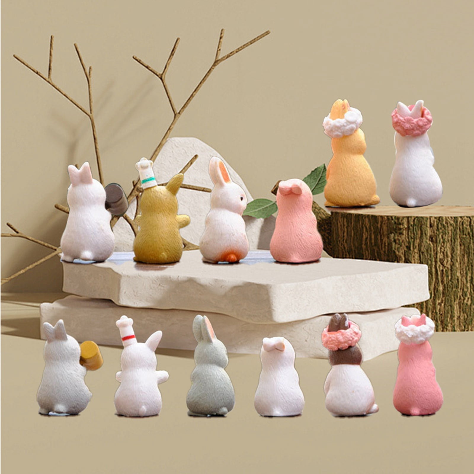 12 Pcs Rabbit Figures for Kids, Bunnies Toy Set Cake Toppers, Miniature ...