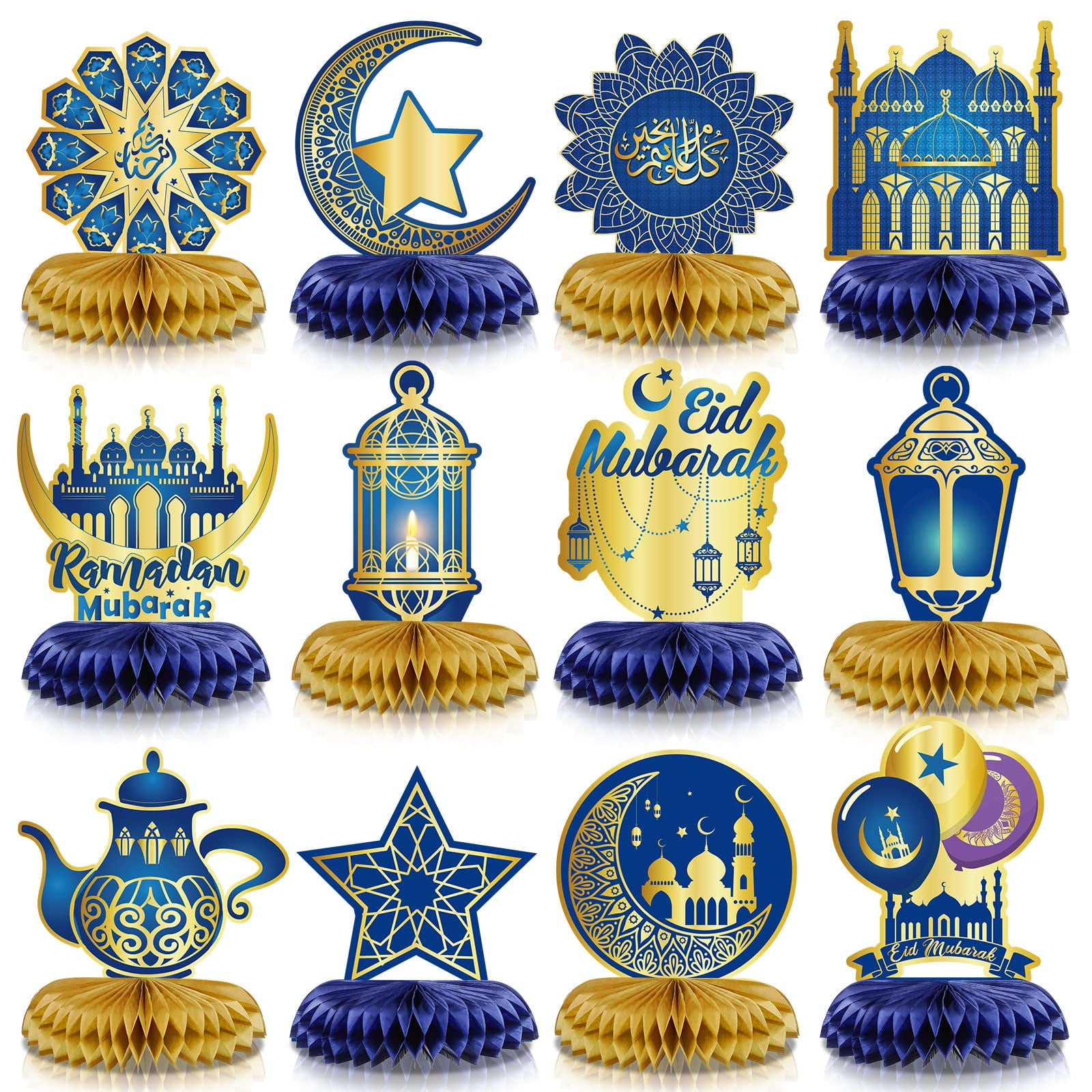 12 Pcs Ramadan Mubarak Decorations Eid Mubarak Honeycomb Centerpieces ...