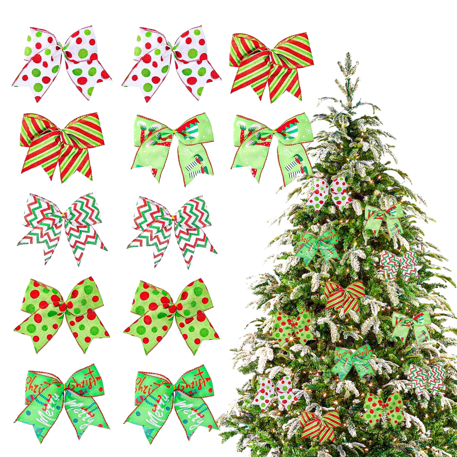 BTIZTLLA Christmas Bows Holiday Decoration Red Green for Tree Gift ...