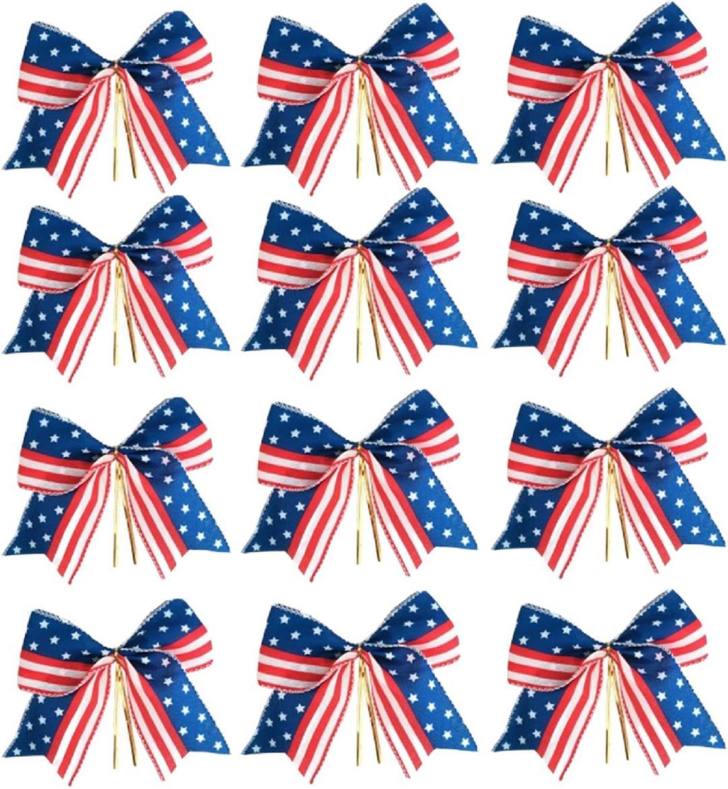 12 Pcs Red White Blue Patriotic Bows 6 Inch 4th of July Wreath Bow ...