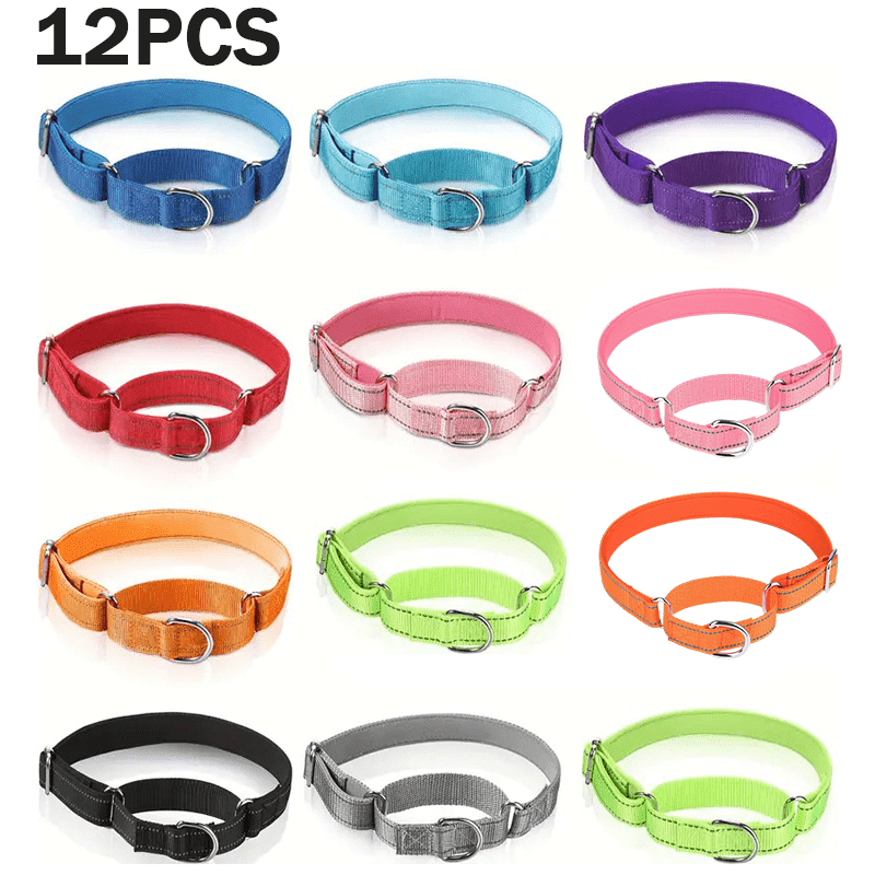 12 Pcs Reflective Martingale Dog Collars Adjustable Nylon Training ...