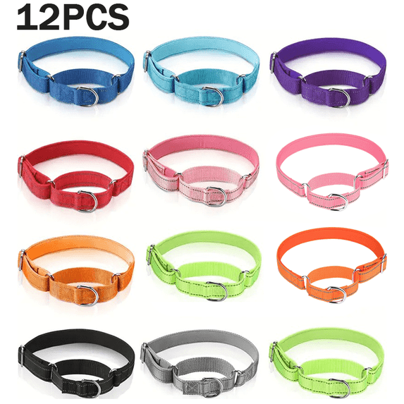 12 Pcs Reflective Martingale Dog Collars Adjustable Nylon Training ...