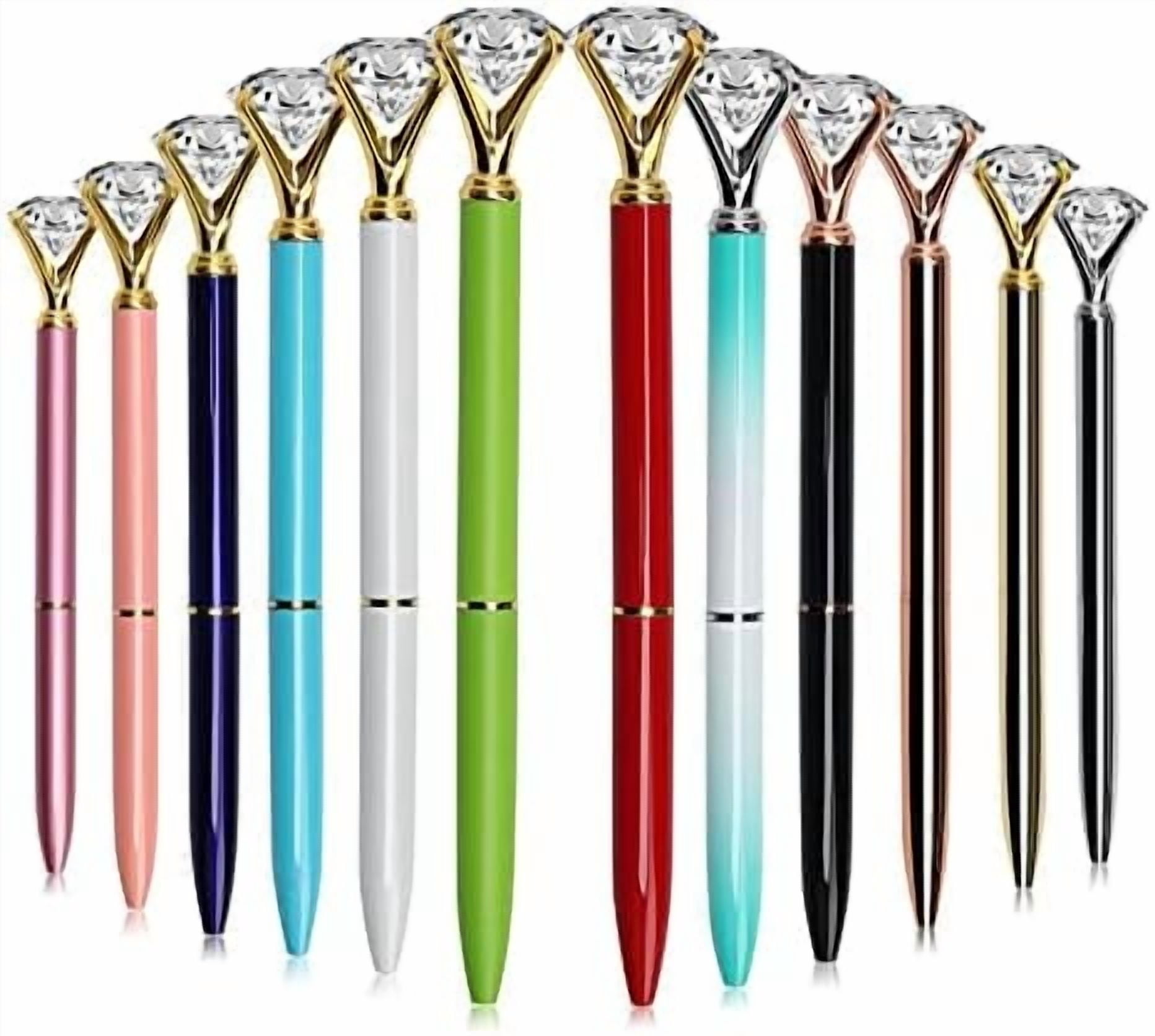 12 Pcs Retractable Diamond Pen with Big Crystal Bling, Crystal Metal ...