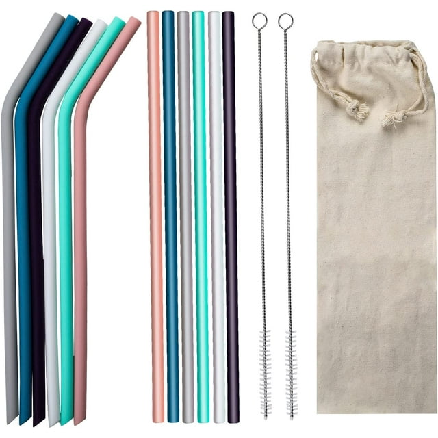 12 Pcs Reusable Silicone Straws, 10 inch Extra Long Silicone Drinking ...