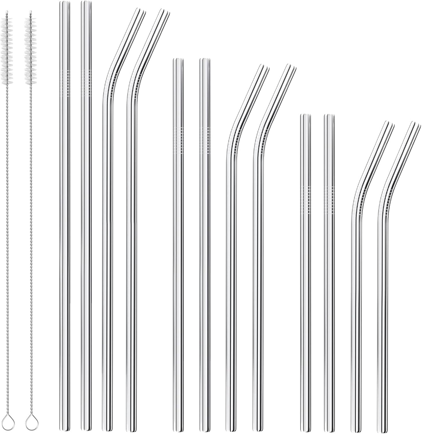 12 Pcs Reusable Stainless Steel Straws - 0.31'' wide 3 Size： 12.2''10.5 ...