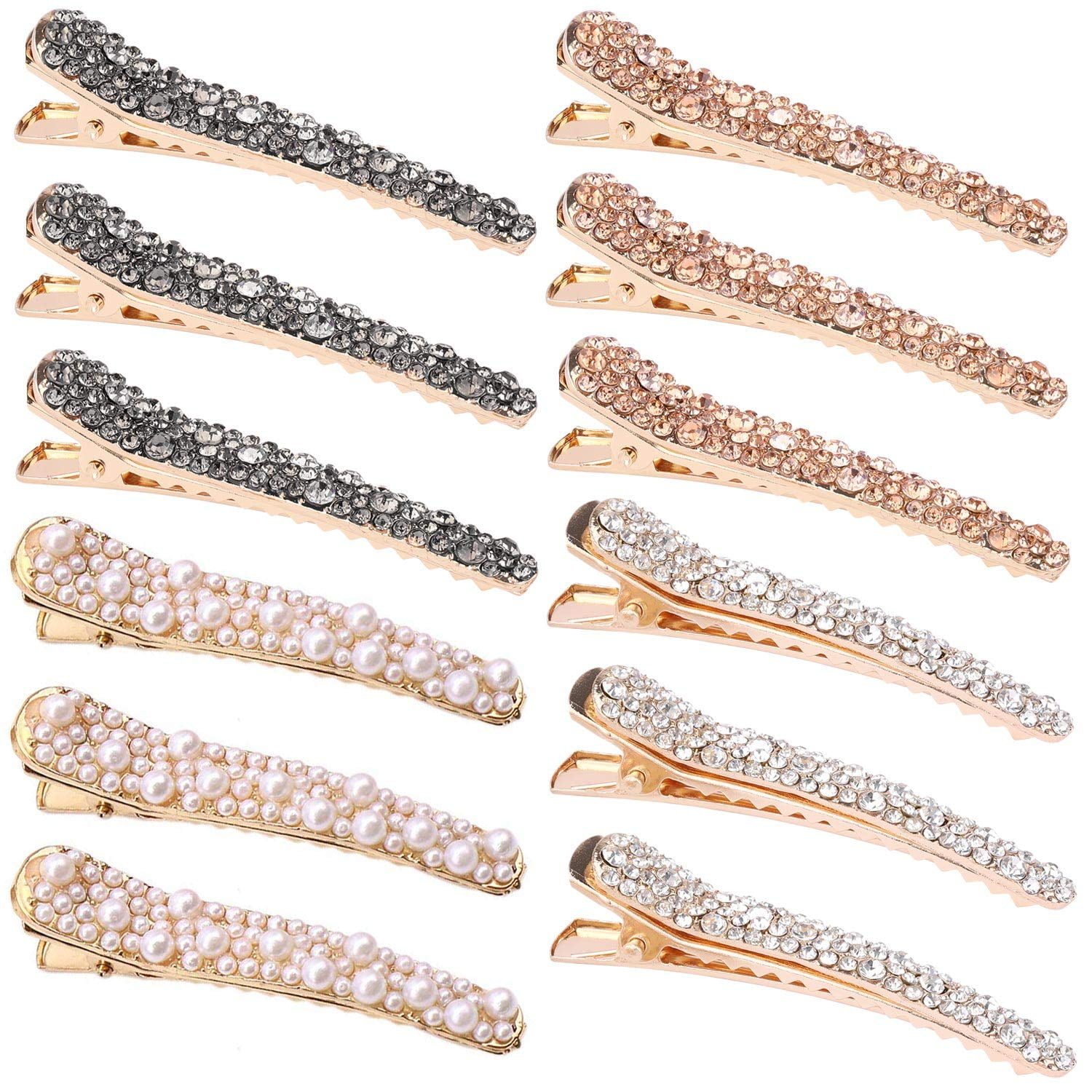 12 Pcs Rhinestone Alligator Hair Clips Fancy Crystal Duckbill Hair ...
