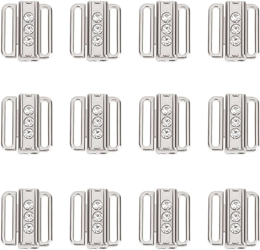12 Pcs Rhinestone Bikini Connectors Bra Strap Hooks Metal Lingerie ...