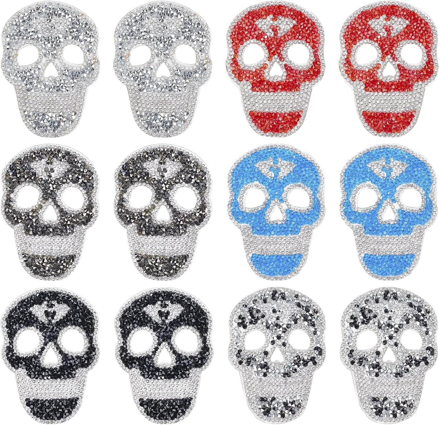 12 Pcs Rhinestone Skull Applique Repair Patch Iron on Patches Iron on ...