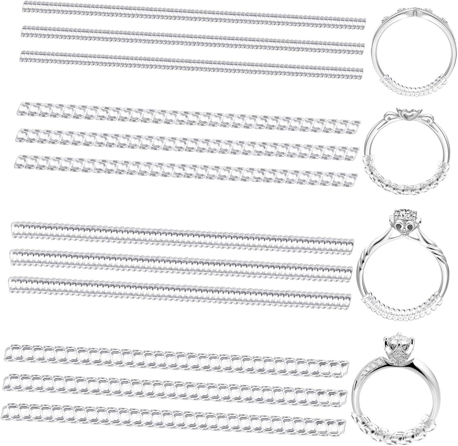 12 Pcs Ring Adjusters Spiral Plastic Tightener for Women Men Ring Size ...