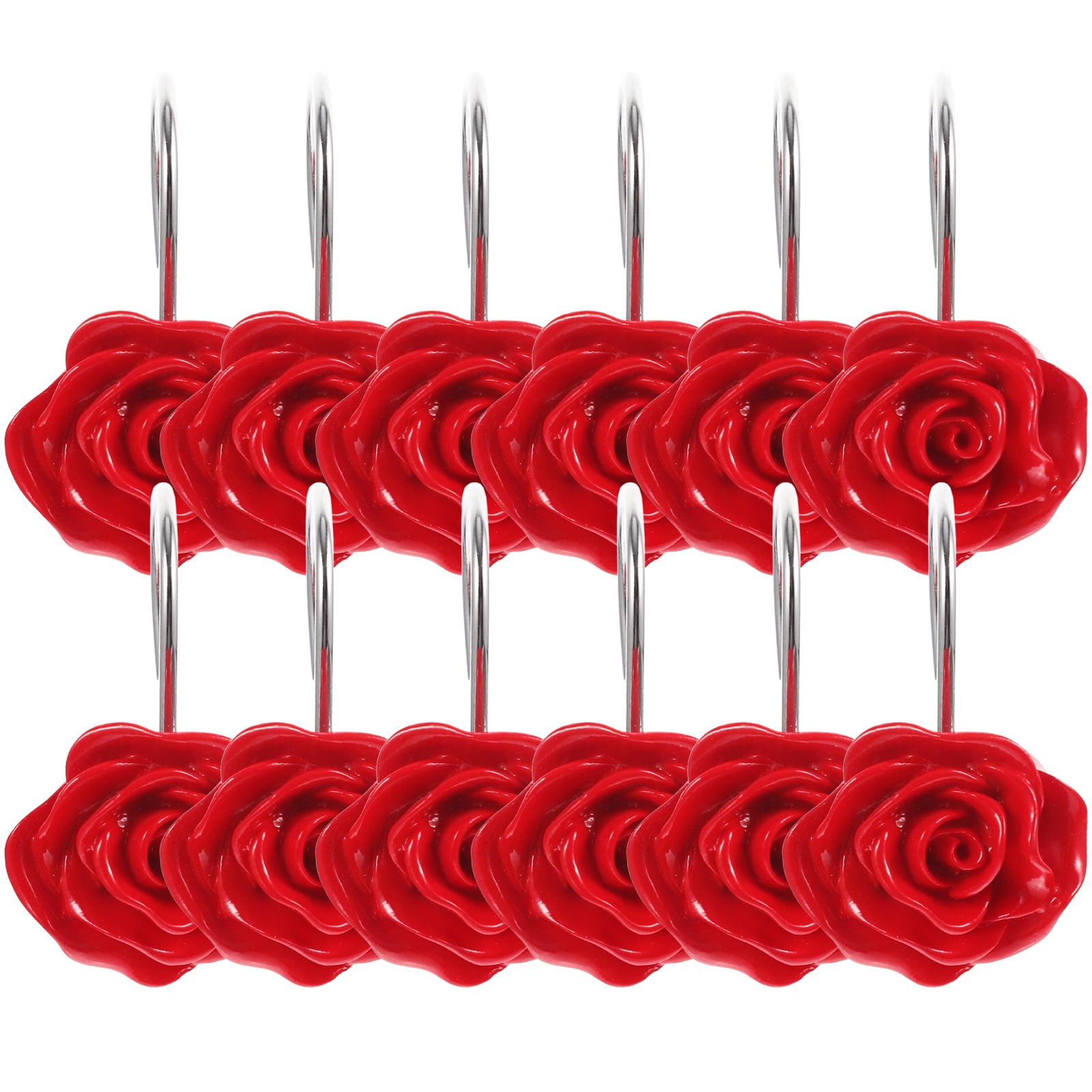 12 Pcs Bathroom Curtain Hooks Flower Shower Rose Rod Shaped Red ...
