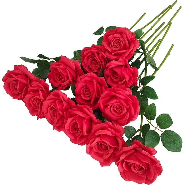 12 Pcs Roses Artificial Flowers Bulk, Fake Black Silk Flowers for ...