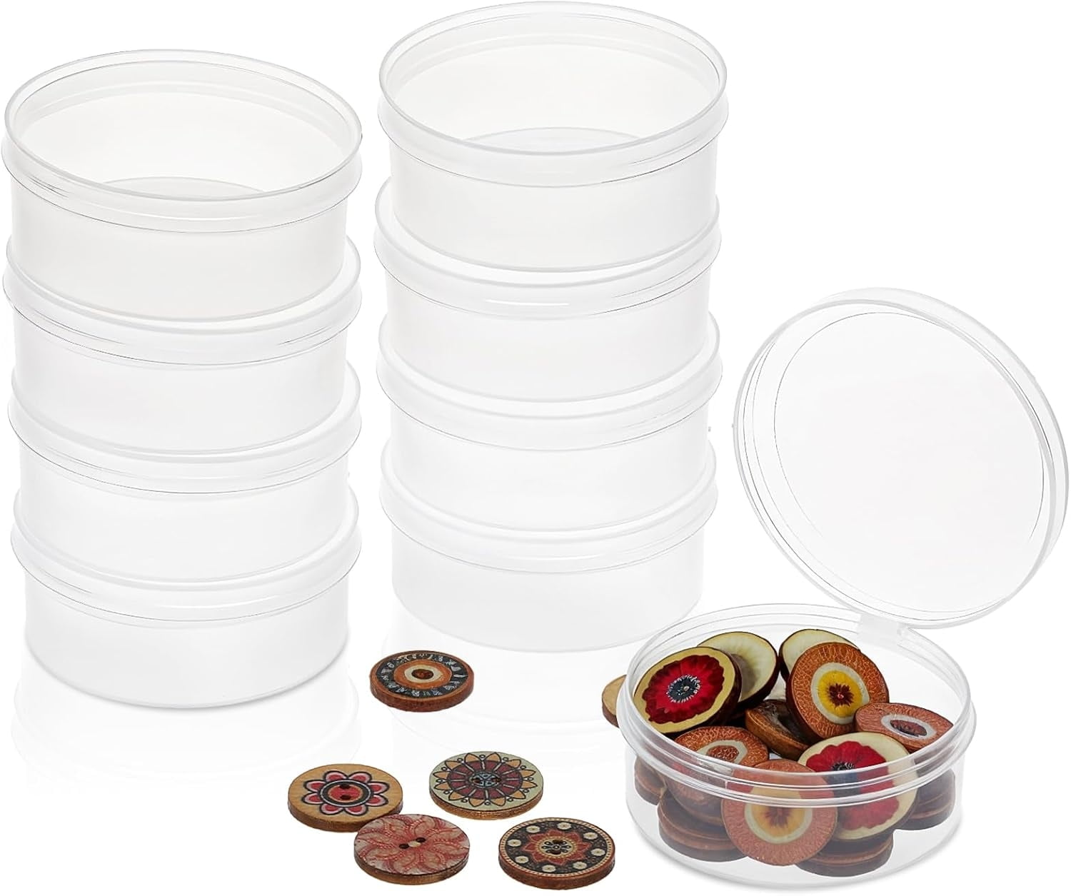 12 Pcs Round Clear Plastic Bead Storage Containers Box Case with Flip ...