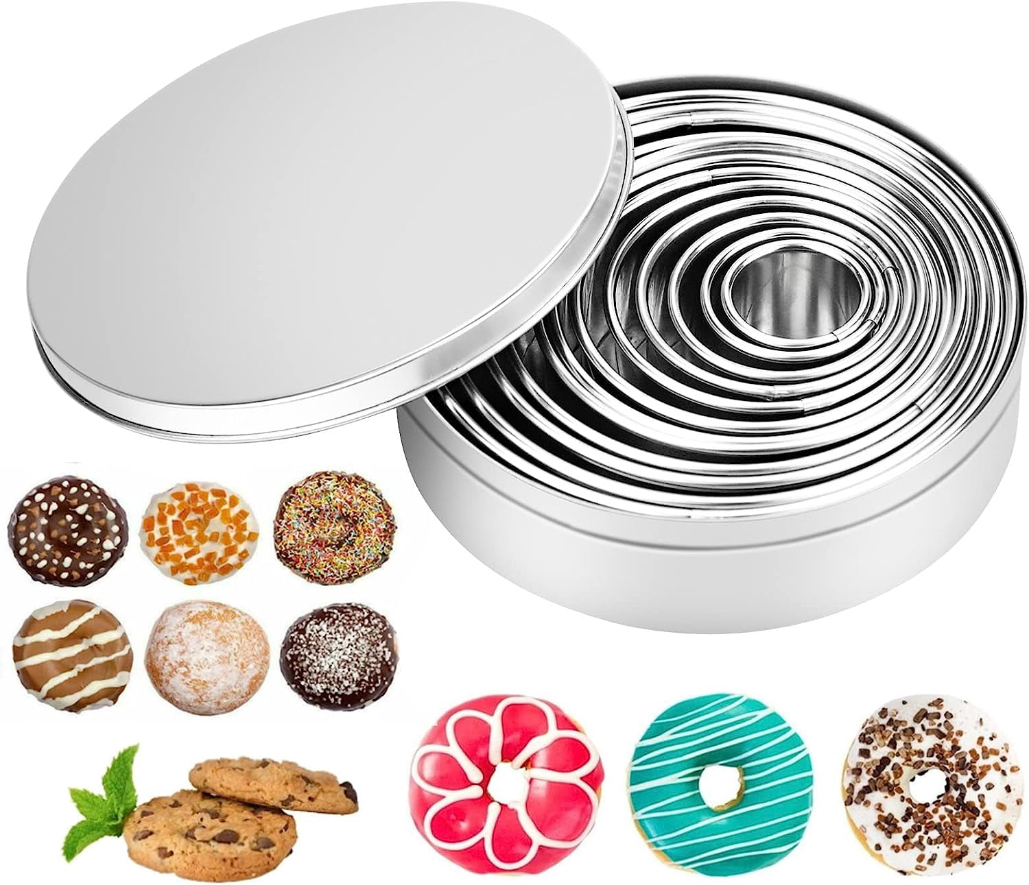 12 Pcs Round Cookie Cutter 2.6 Cm-11.3 Cm Round Biscuit Pastry Cutter ...