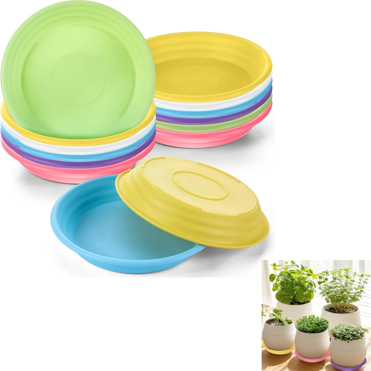 12 Pcs Round Plant Saucer Tray,Tutuviw Multicolor Plastic Water Tray ...