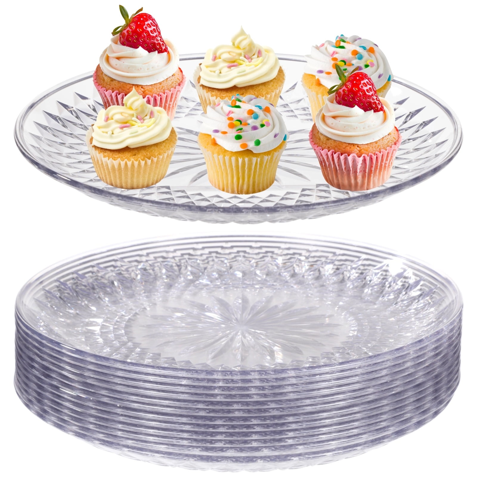 12 Pcs 12" Round Plastic Serving Platters - Crystal-Clear Serving Trays ...