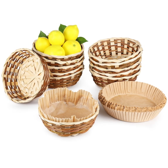 12 Pcs Round Wood Baskets, 7 Inch Woven Bread Fruit Containers, Food ...