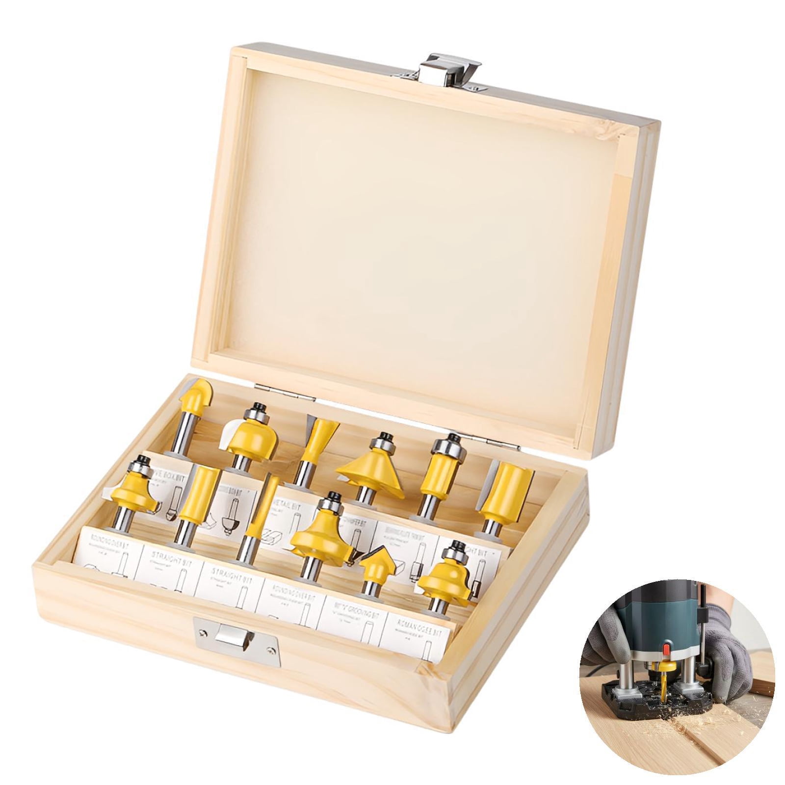 12 Pcs Router Bit Set 1/4 Shank, Tungsten Carbide Woodworking Tools ...