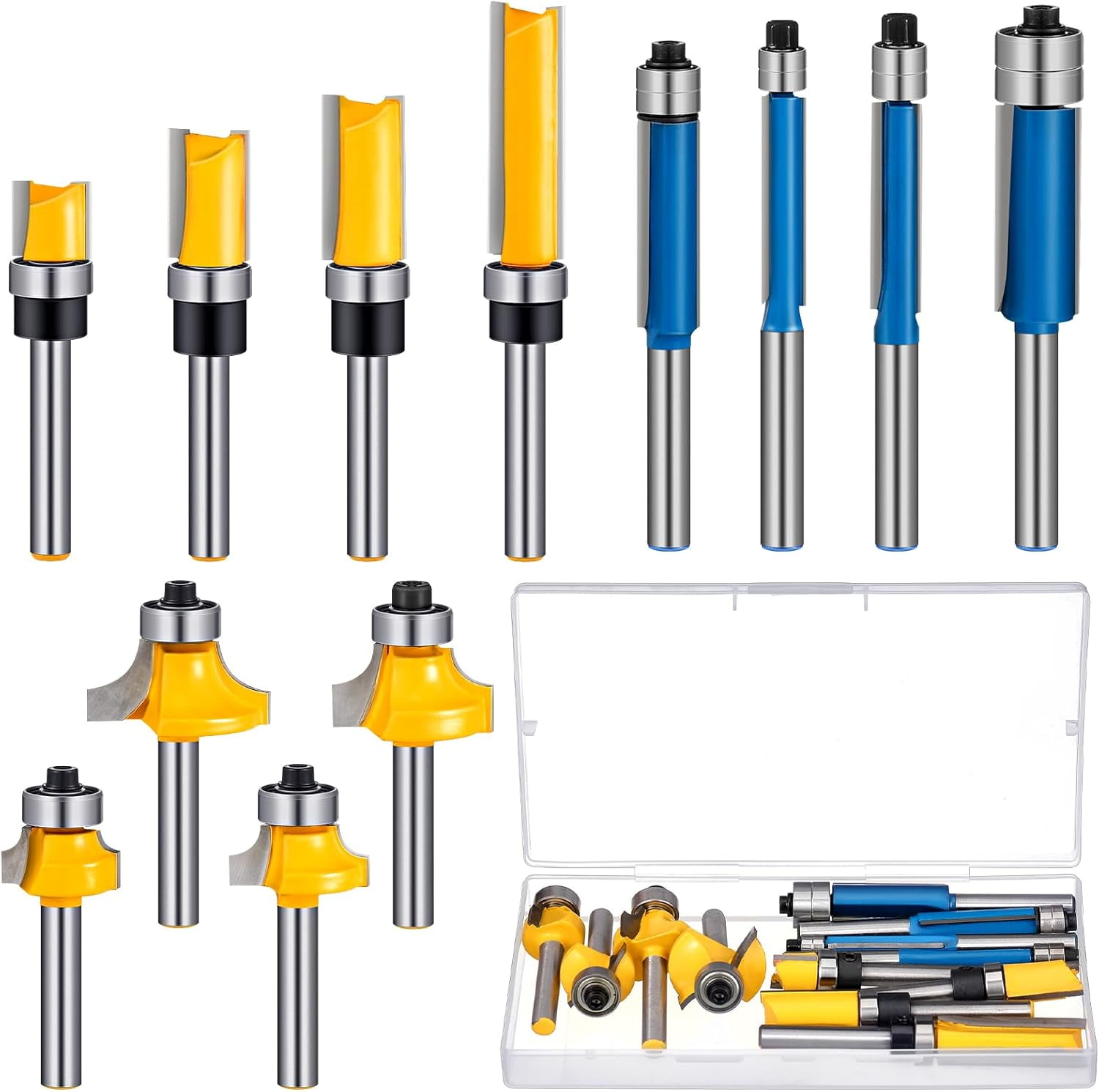 12 Pcs Router Bits Including 4 Flush 4 Roundover 4 Pattern Flush Trim ...