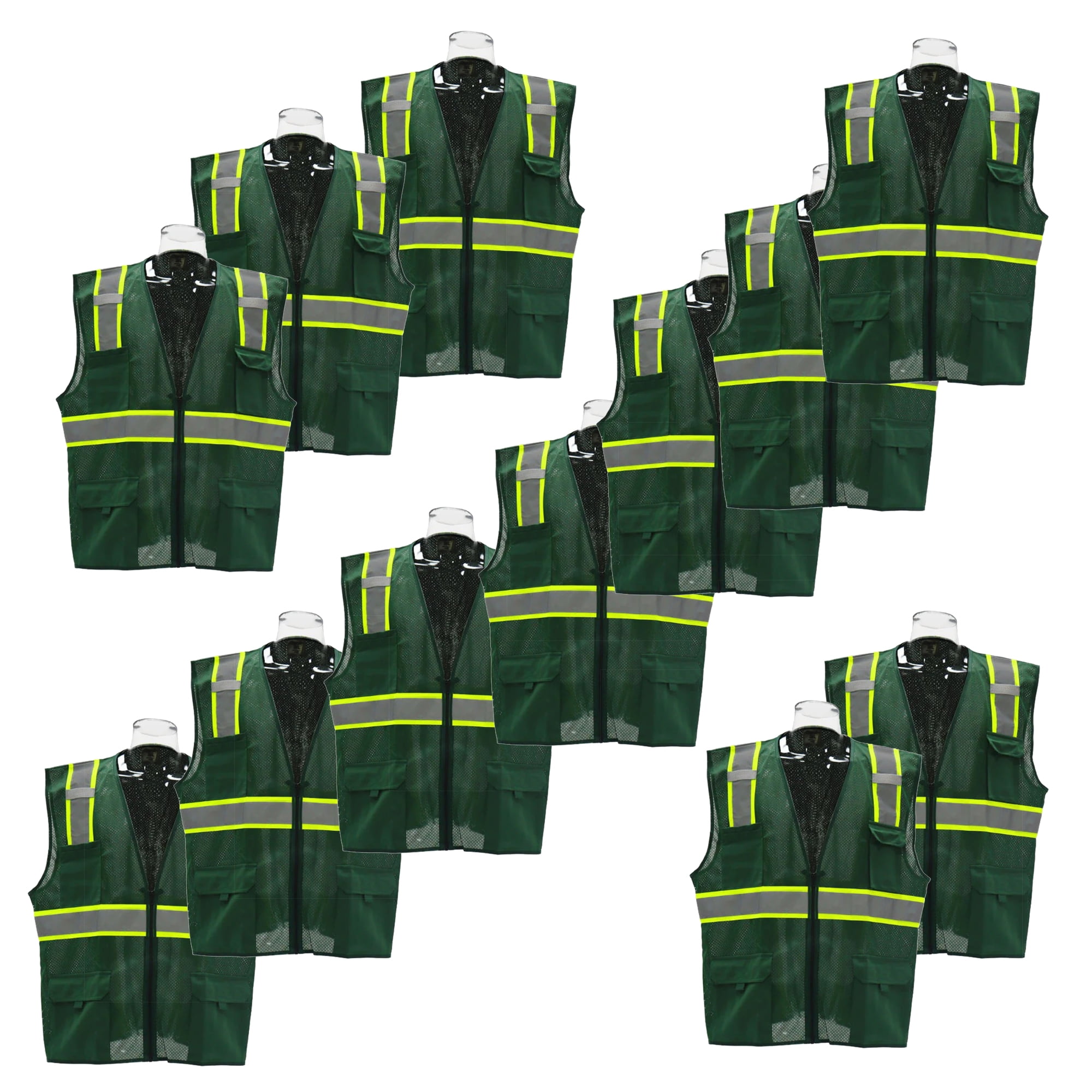 12-Pcs Safety Green | Multi-pocket Safety, Utility, Work, and High-Visibility Vest | Reflective ...