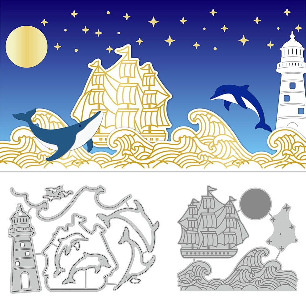 12 Pcs Sea Ship Whale Metal Cutting Dies and Hot Foil Plate Sea Ship ...