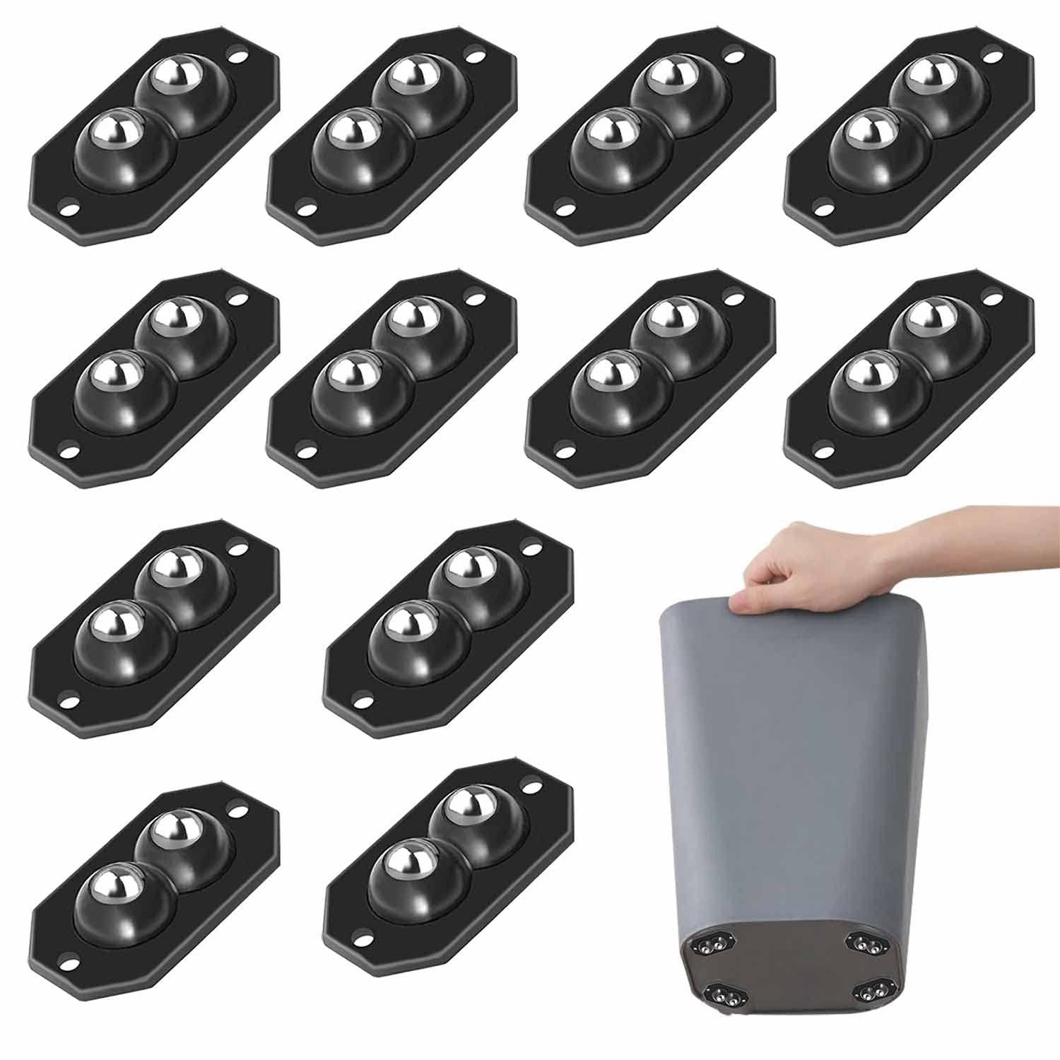 12 Pcs Self Adhesive Caster Wheels Mini Attachable 360 Degree Swivel ...