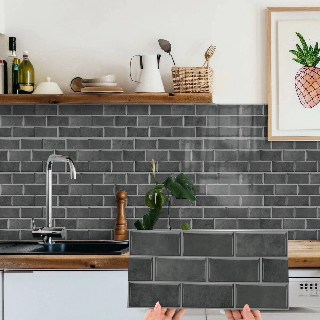12 Pcs Self Adhesive Tile Wall Stickers Decals 6 x 12inches Dark Gray ...