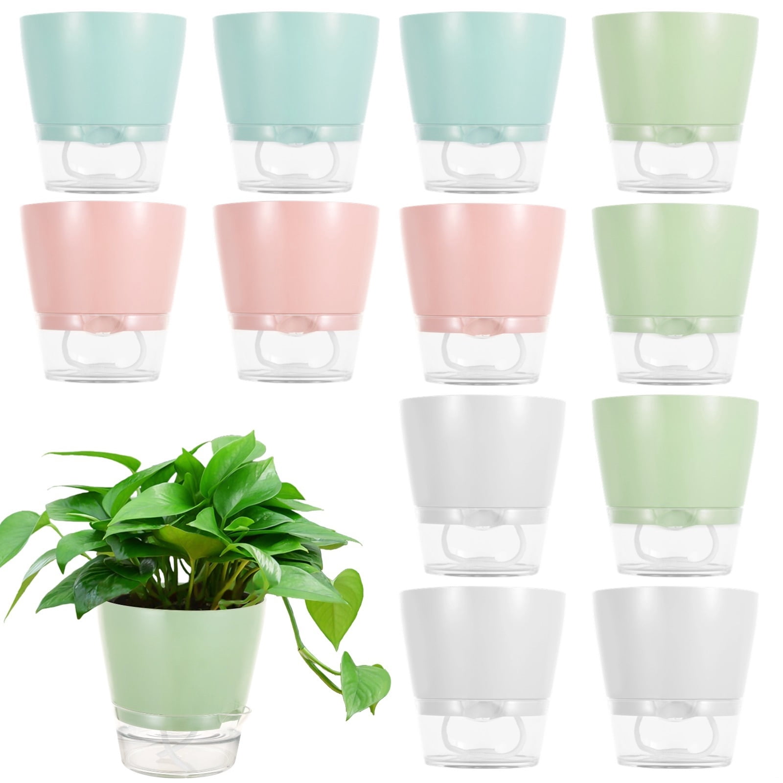 12 Pcs Self Watering Pots, 6 Inch Assorted Color Planters for Indoor ...