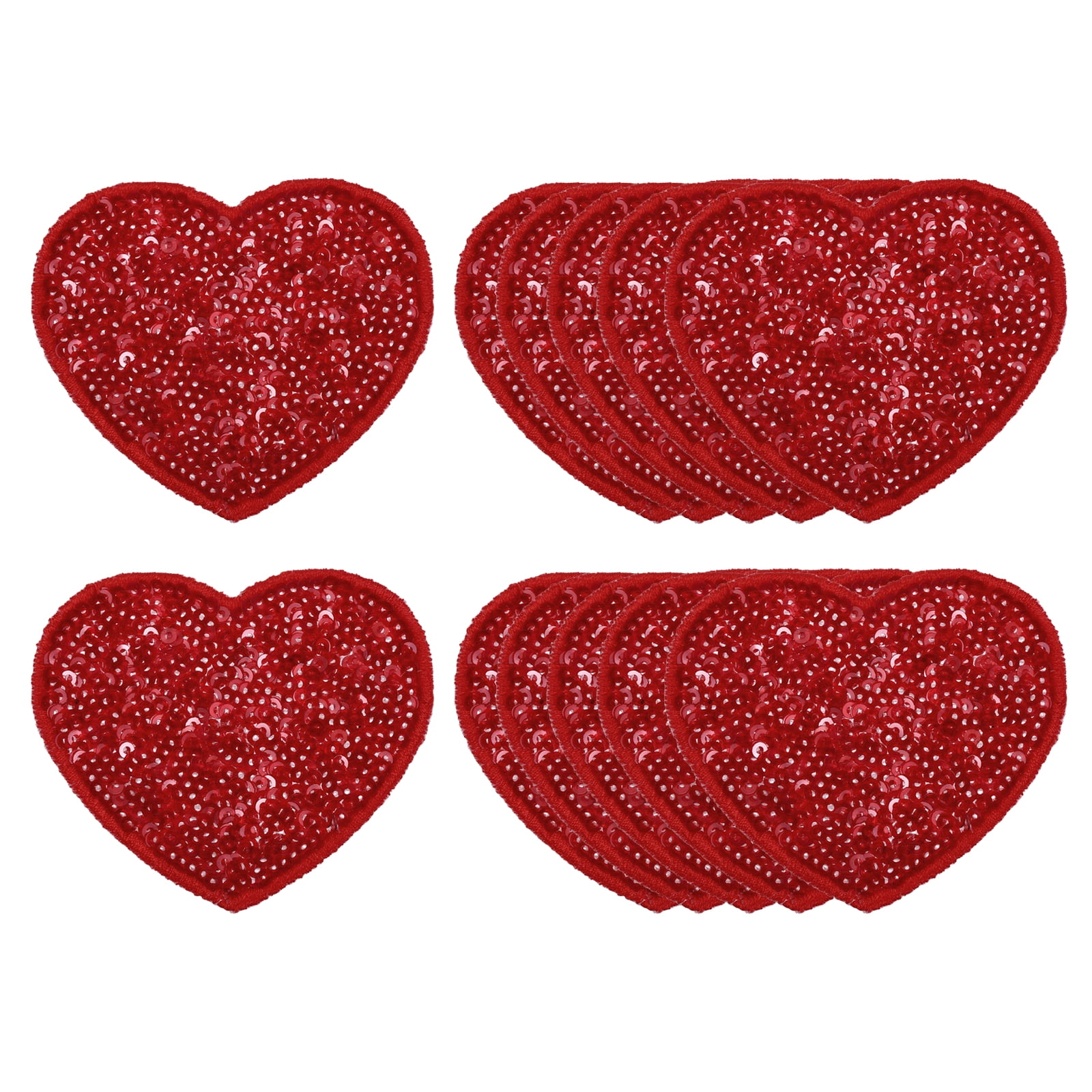 12 Pcs Sequin Heart Iron on Patches, 2.7 x 2.4 Inch Embroidery Sequin ...
