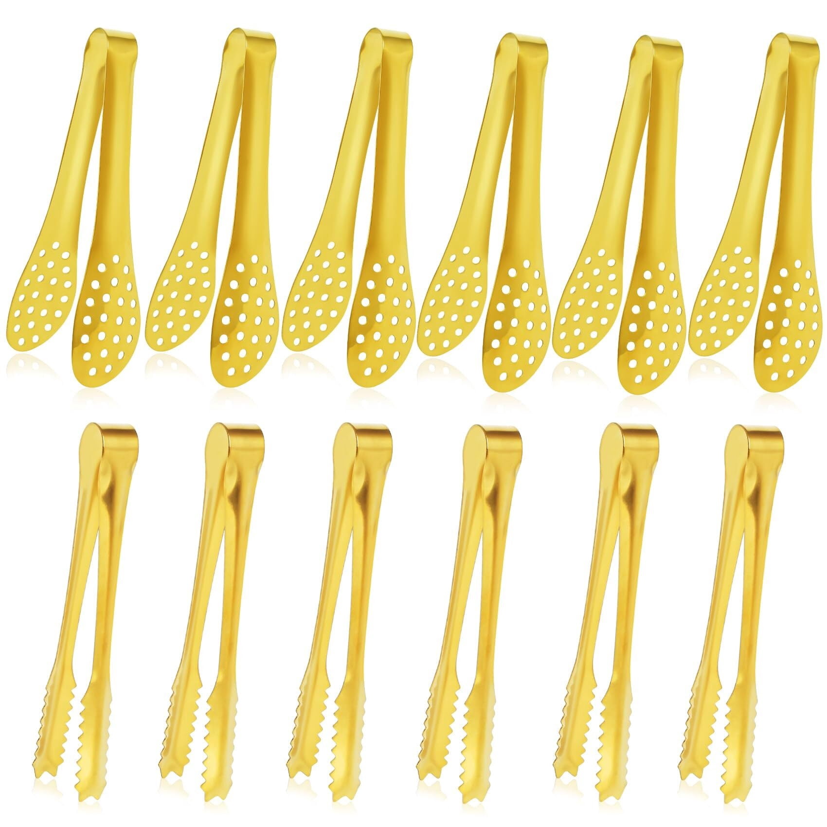 12 Pcs Serving Tongs, Small Serving Utensils for Parties Catering Gold ...