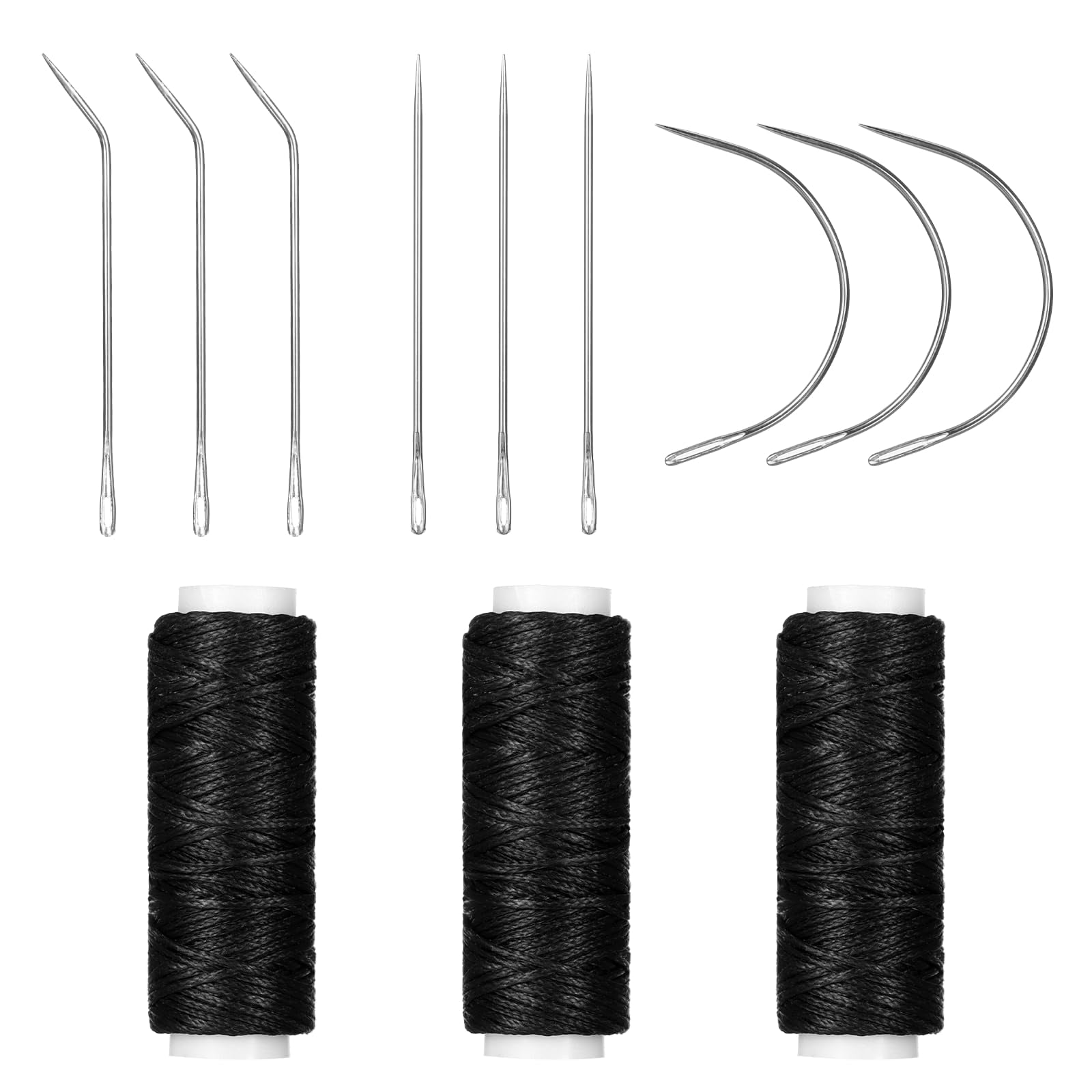 12 Pcs Sew in Needle and Thread for Hair, Black Needle and Thread Kit ...