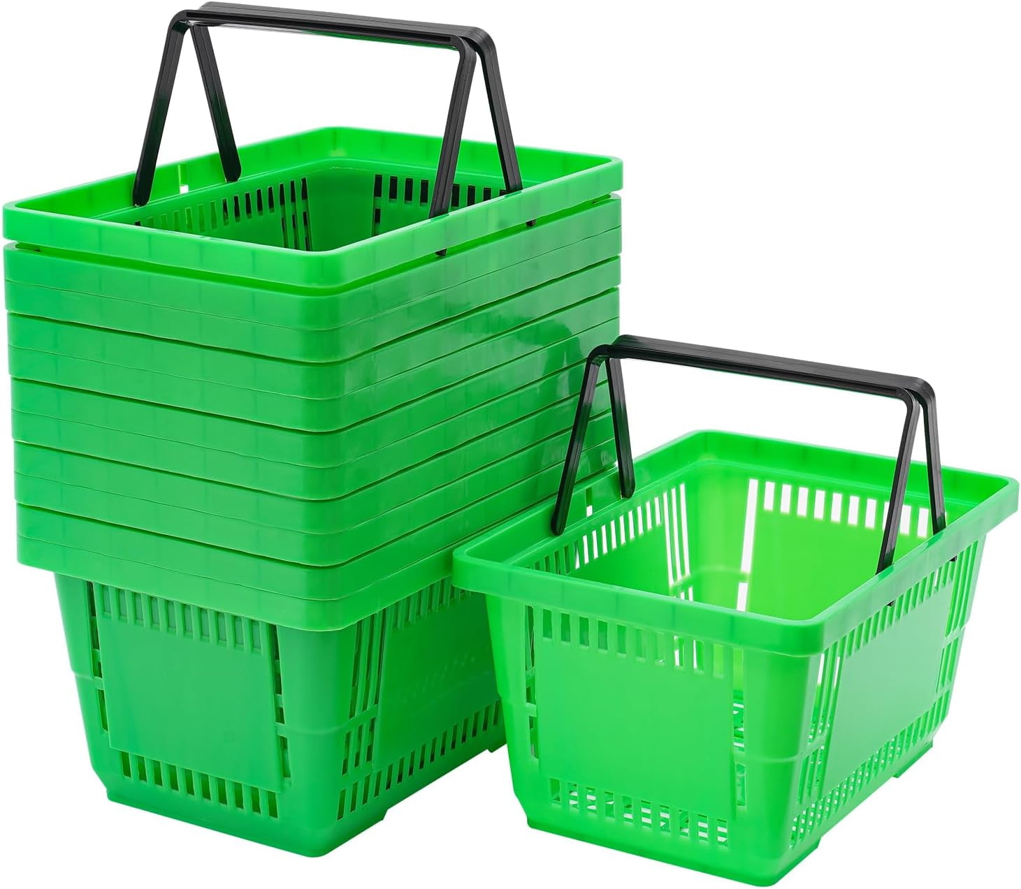 12 Pcs Shopping Baskets, 28 L Plastic Shopping Baskets with Handles ...