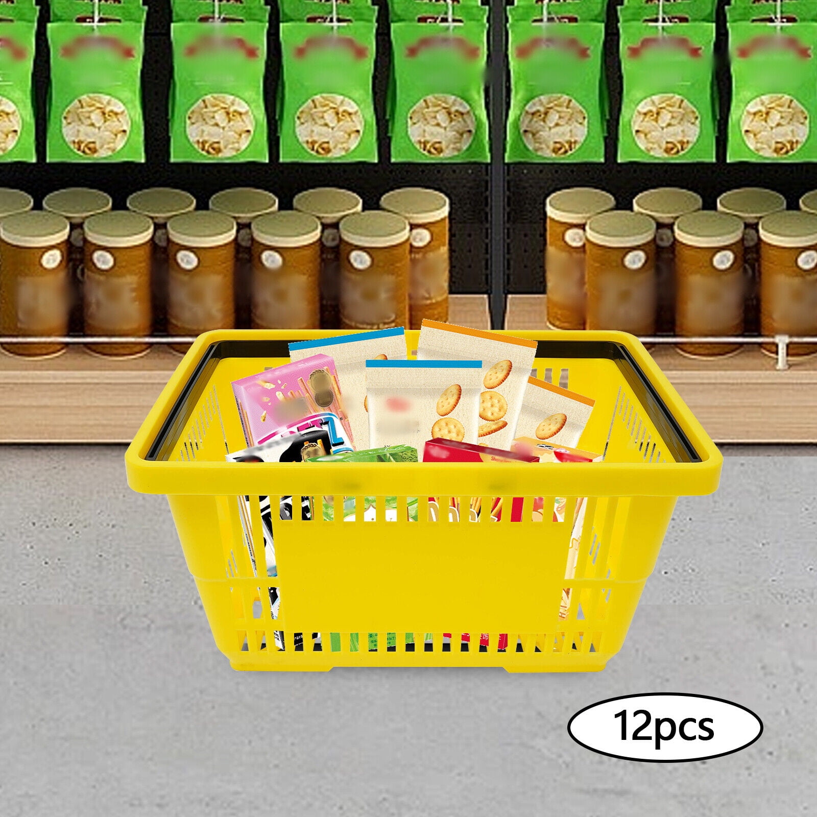 12 Pcs Shopping Baskets, 28 L Plastic Shopping Baskets with Handles ...