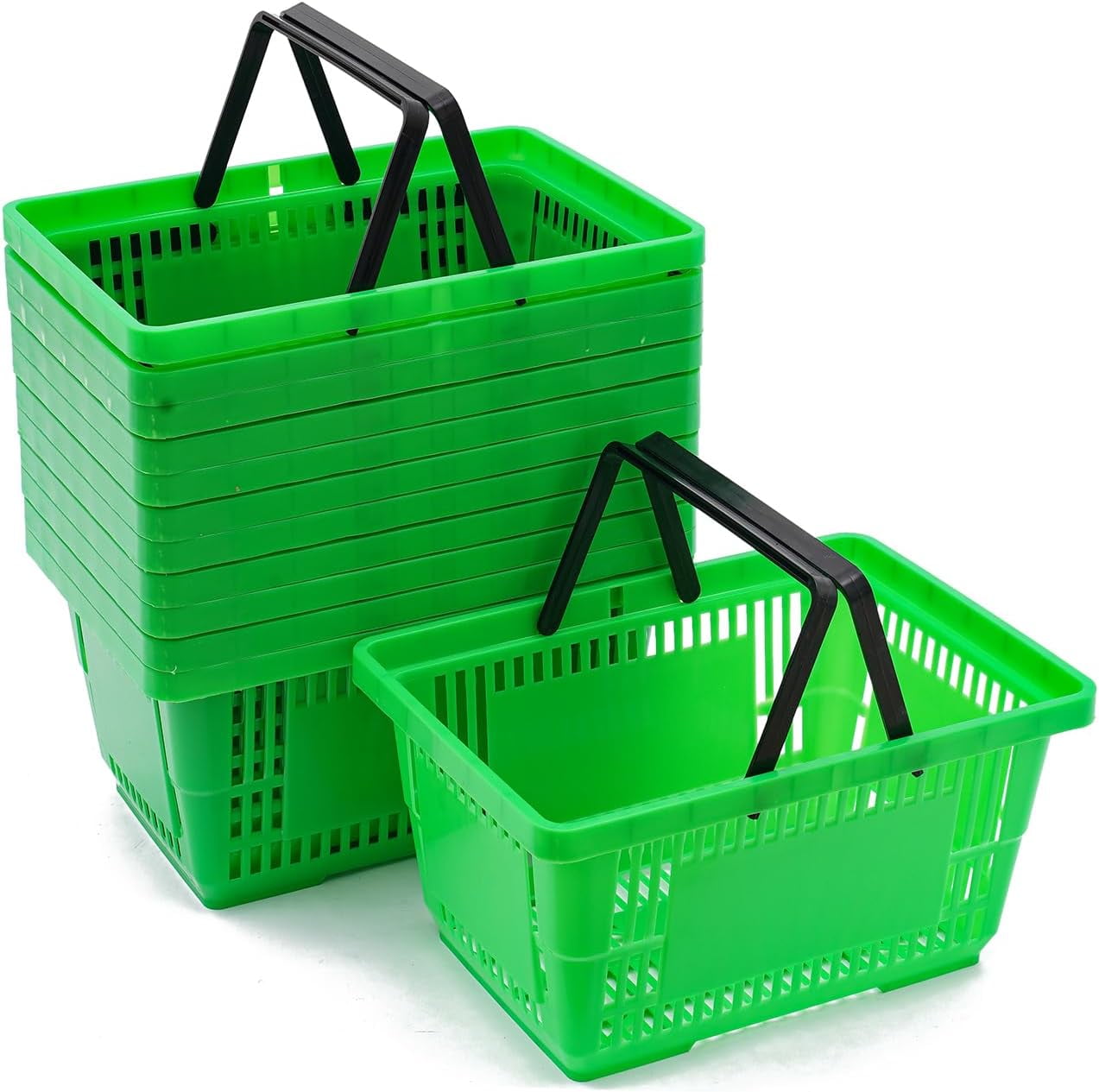 12 Pcs Shopping Baskets 28L 7.4Gal Plastic Shopping Baskets with ...