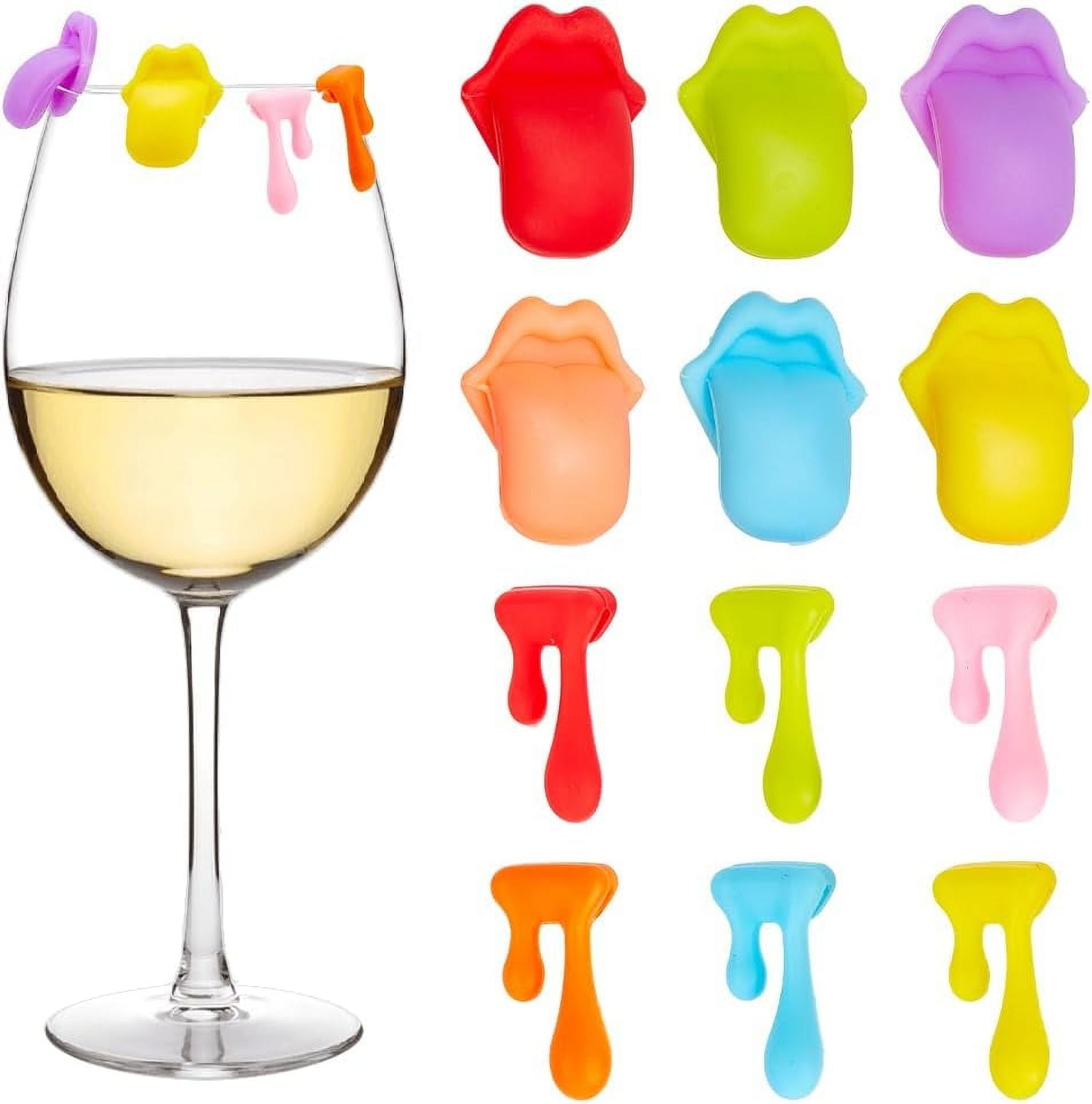 12 Pcs Silicone Drink Markers 2 Styles 12 Colors Lips Wine Glass ...