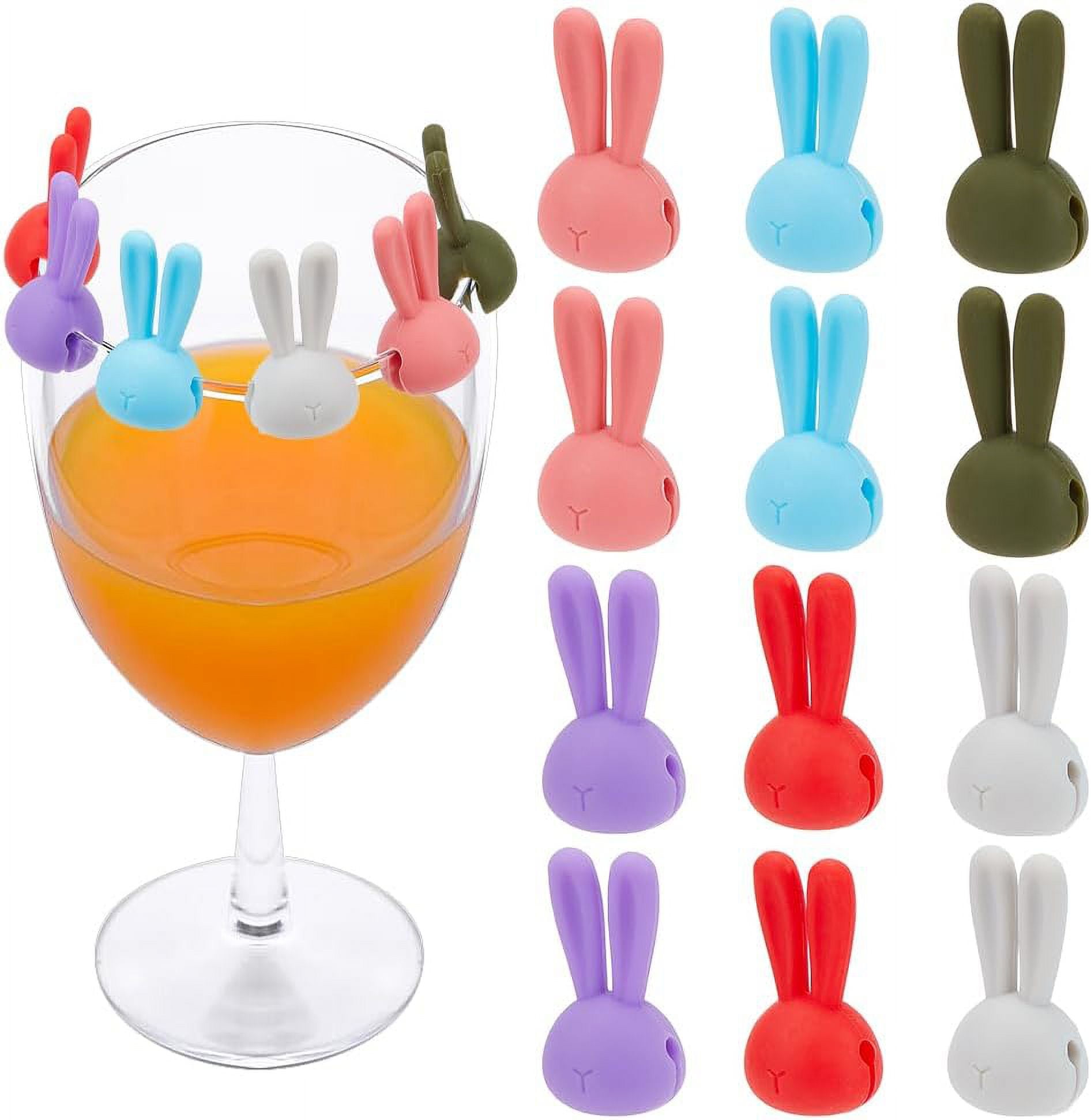 12 Pcs Silicone Drink Markers 6 Colors Rabbit Ear Wine Glass Animal ...