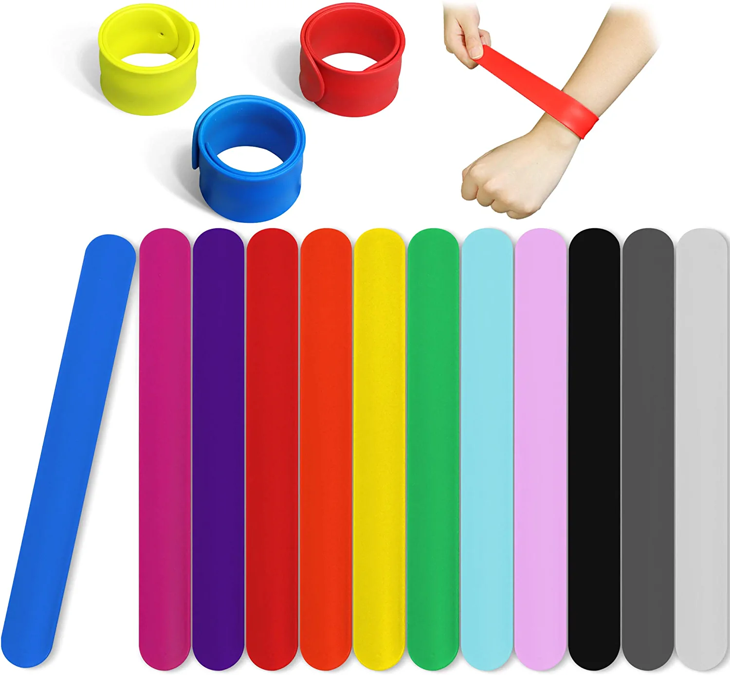 12 Pcs Silicone Rainbow Slap Bracelets Party Wrist Strap - 12 Colors ...