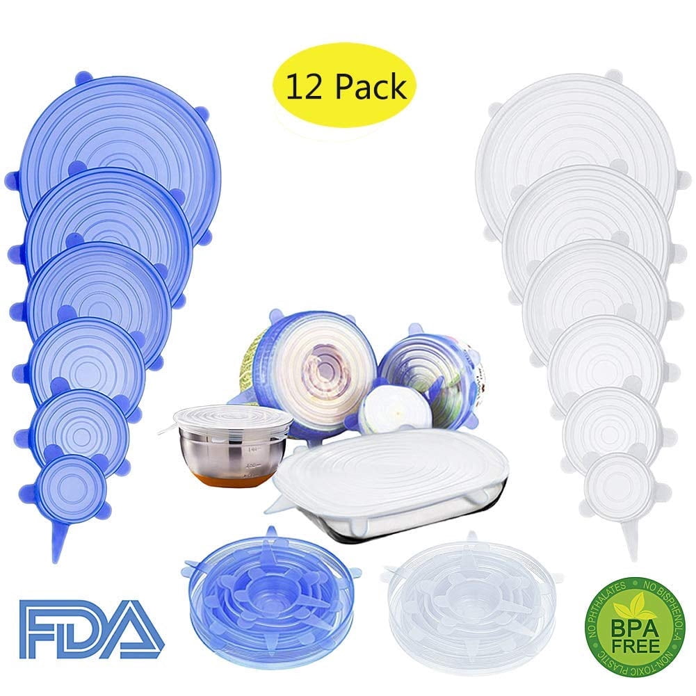 TiokMc 12 Pcs Silicone Stretch Lids, Reusable BPA-Free Covers, 6 Sizes ...